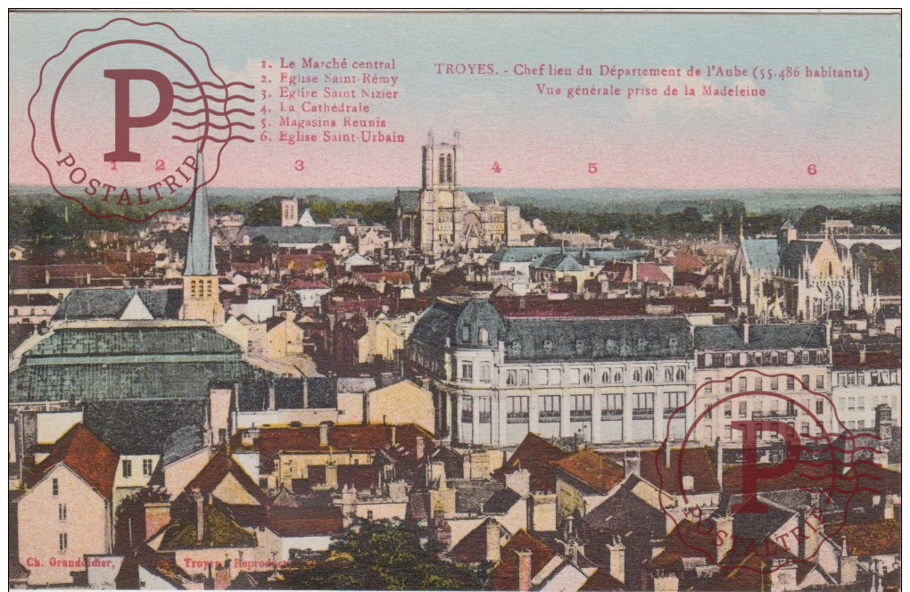 Troyes - Vue générale, prise de la Madeleine - Postaltrip